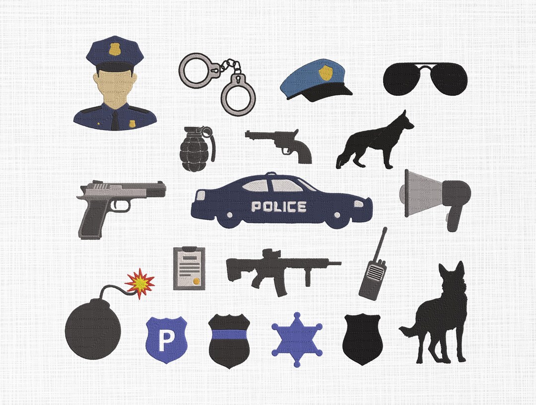 Police Set Embroidery Design, Police Car Embroidery Design, Police Vest ...