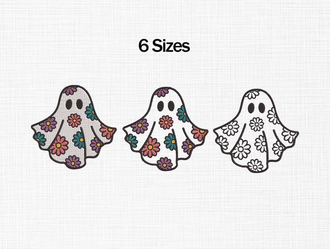 Floral Ghost Embroidery Design, Halloween Embroidery Design, Cute Mini ...