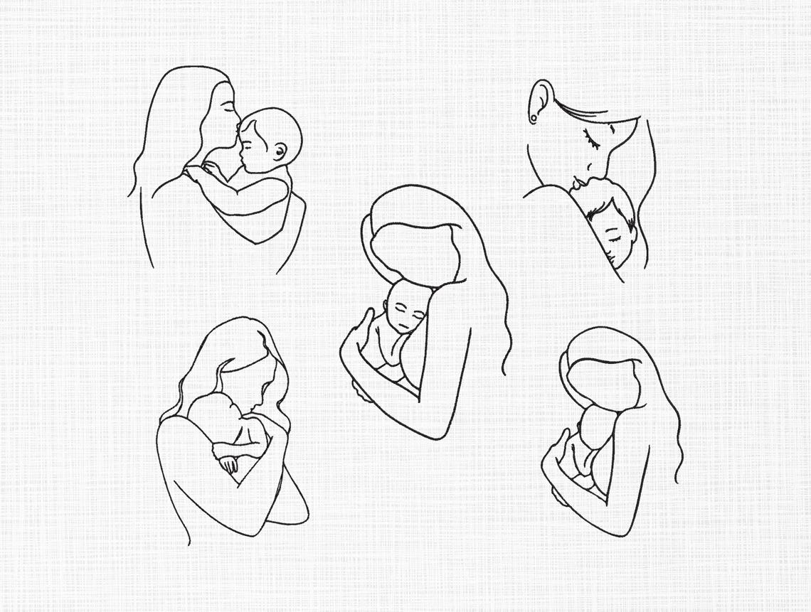 Mom Embroidery Design, Mother's Day Embroidery Design, Mom With a Baby ...