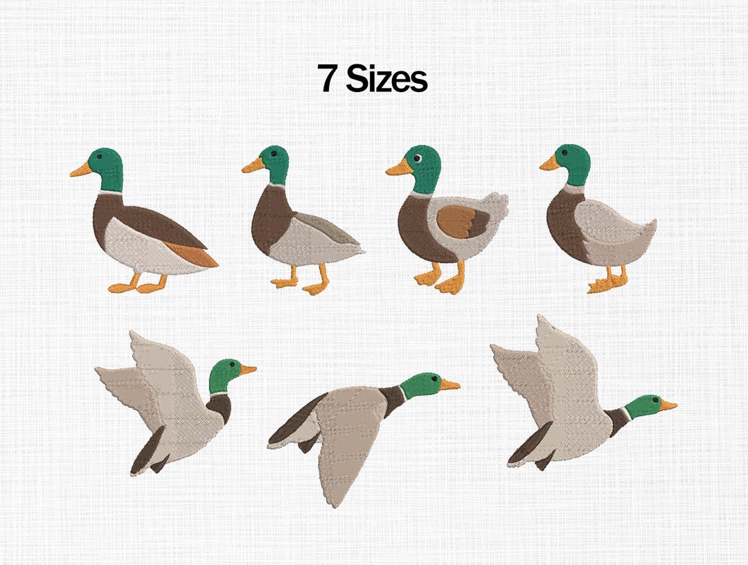 Mallard Duck Embroidery Design, Mini Ducks Embroidery Design, Flying ...