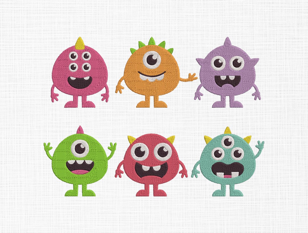 Monster Embroidery Design, Monster Bundle Embroidery File, Cute Monster ...