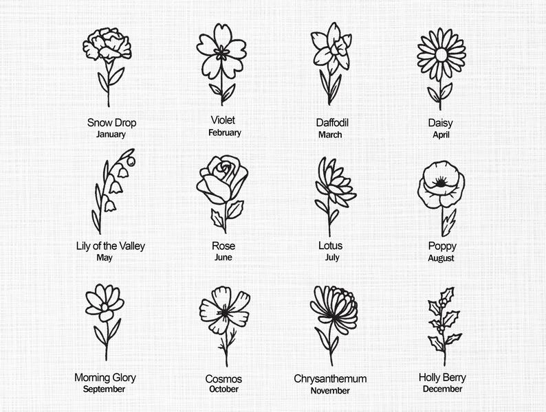 Custom Birth Flowers Embroidery Design, Custom Flowers Embroidery ...
