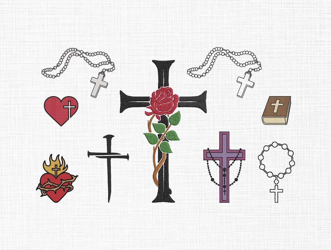 Cross Embroidery Design, Christian Cross Bundle Embroidery, Rosary ...
