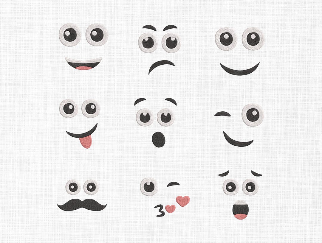 Cute Faces Embroidery Design, Face Expressions Embroidery Design, Kawai ...