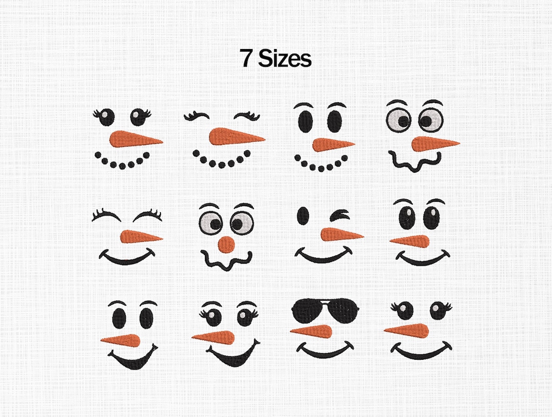 Snowman Faces Embroidery Design, Mini Faces Embroidery, Snowman Face ...