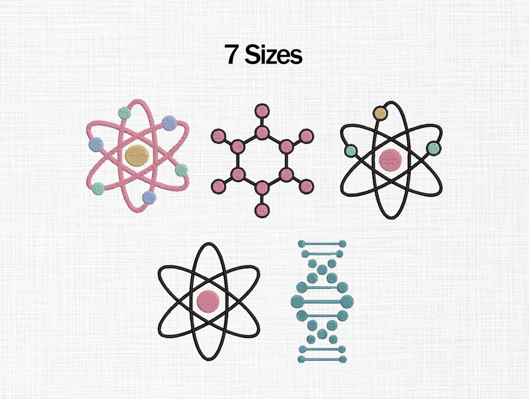 Science Embroidery Designs, Laboratory Bundle Embroidery, Atom ...