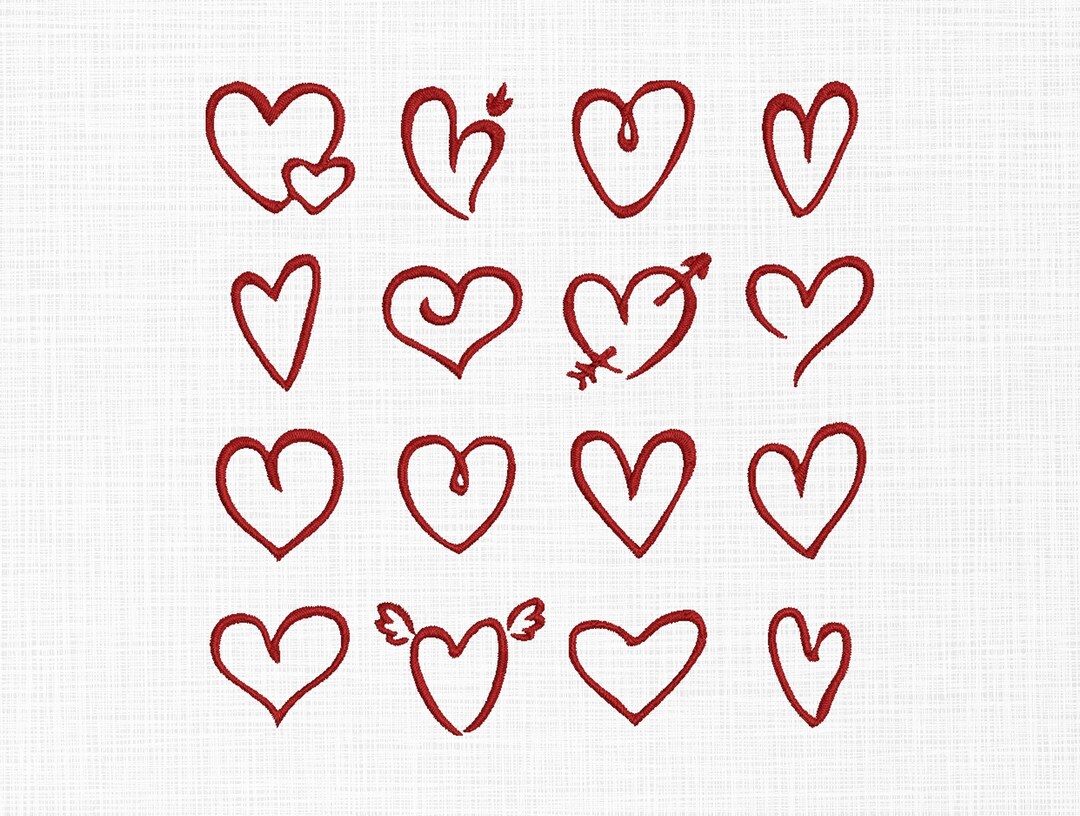 Mini Heart Embroidery Design, Set Heart Outline Embroidery, Mini Heart ...