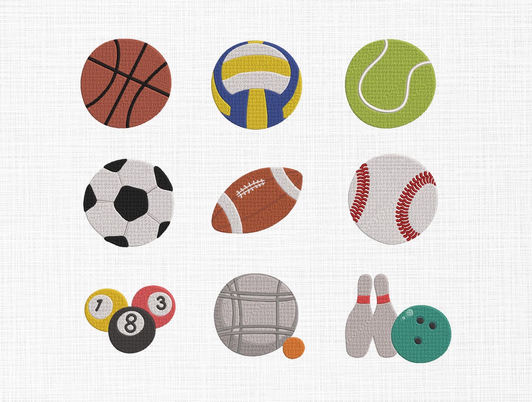 Sports Balls Bundle Embroidery Design, Balls Embroidery Design Set ...