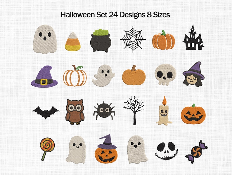 Mini Halloween Embroidery Designs, Halloween Set Embroidery, Cute Mini Ghost, Pumpkin, Bat ...