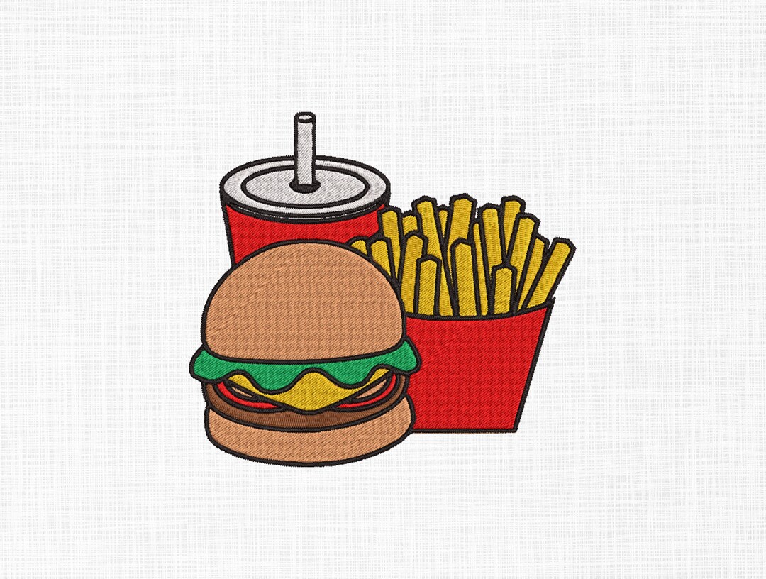 Fast Food Embroidery Design Burger and Fires Embroidery Design Cold ...