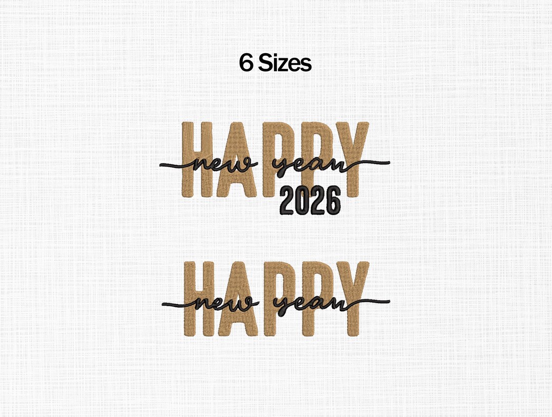 Happy New Year Embroidery Design, 2026 Embroidery, New Year Celebration ...