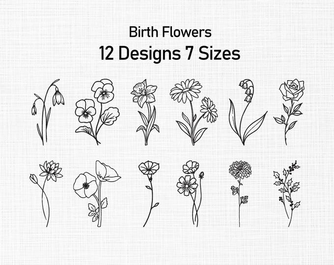 BIRTH MONTH FLOWER Stem Embroidery Bundle - 12 Birth Month Flowers ...