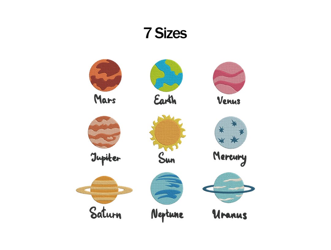 Planets Embroidery Design, Solar System Embroidery Design, Space ...
