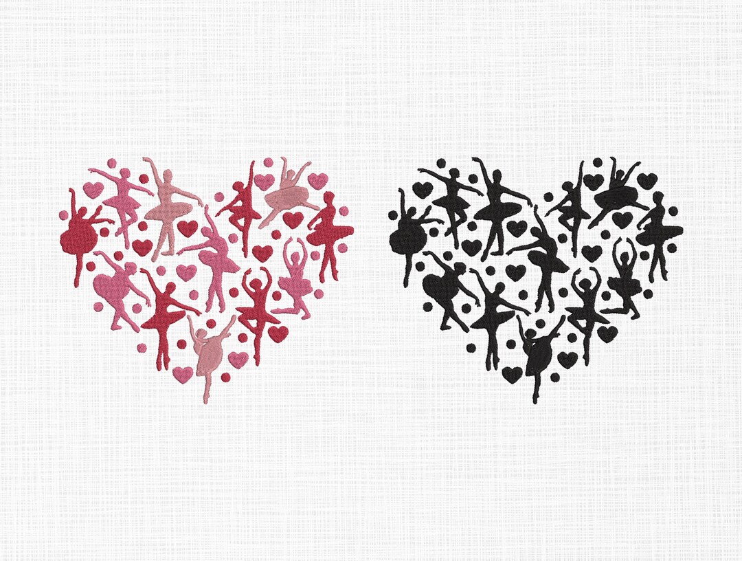 Dancing Ballerina Heart Embroidery Design Ballerina Heart Embroidery ...