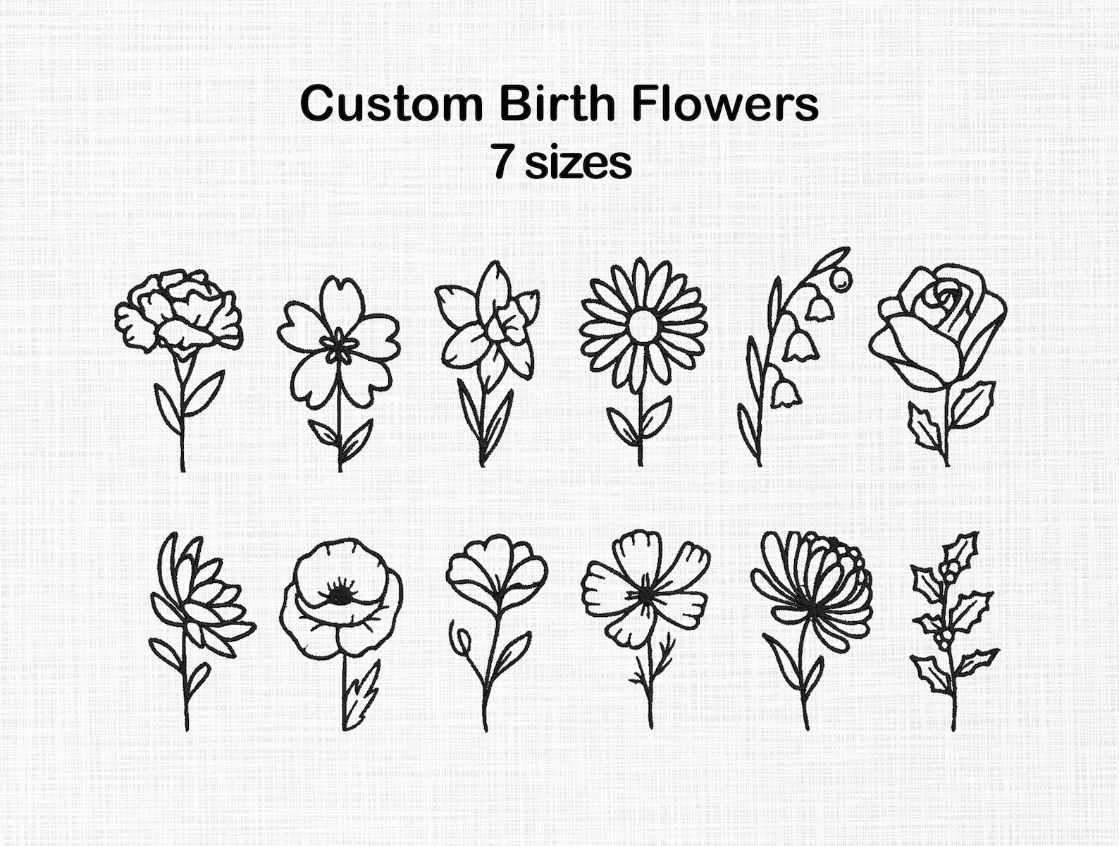 Custom Birth Flowers Embroidery Design, Custom Flowers Embroidery ...