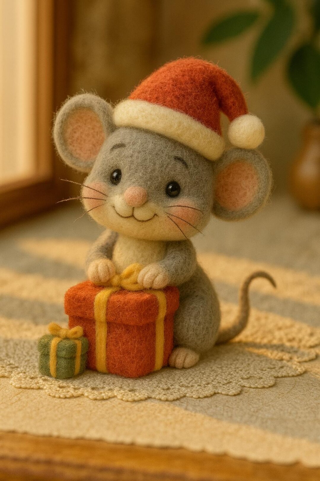 Needle Felted Christmas Mouse – Wool Felt Mouse Ornament With Candy ...
