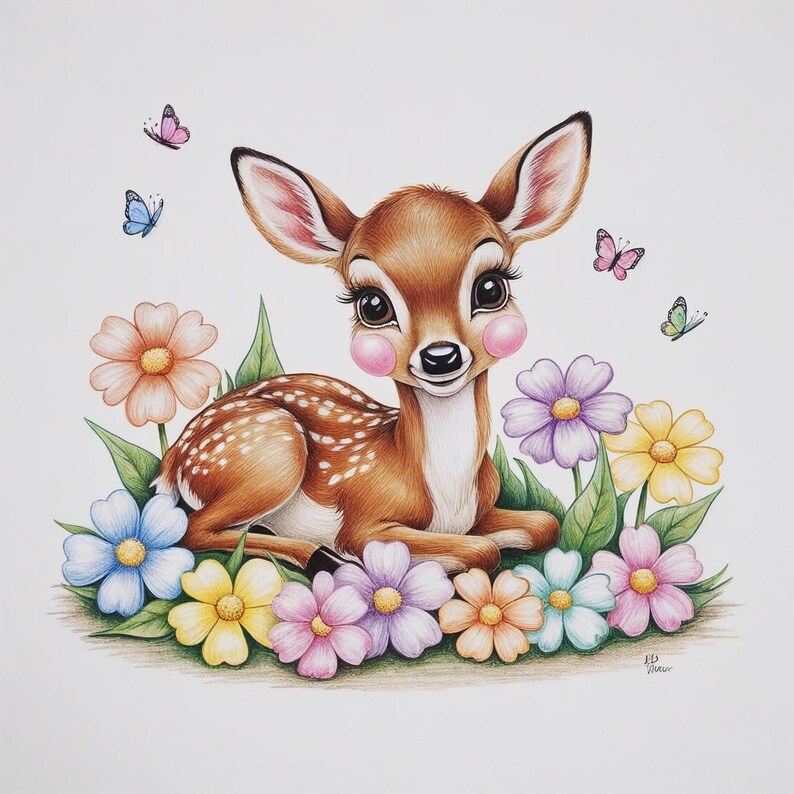 25 Baby Deer Floral Clipart, Watercolor Fawn PNG Bundle, Woodland ...