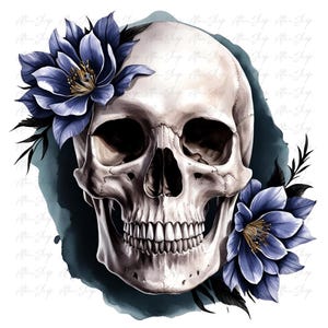 25 Floral Skull Clipart, Watercolor Skull PNG, Gothic Aesthetic Digital ...
