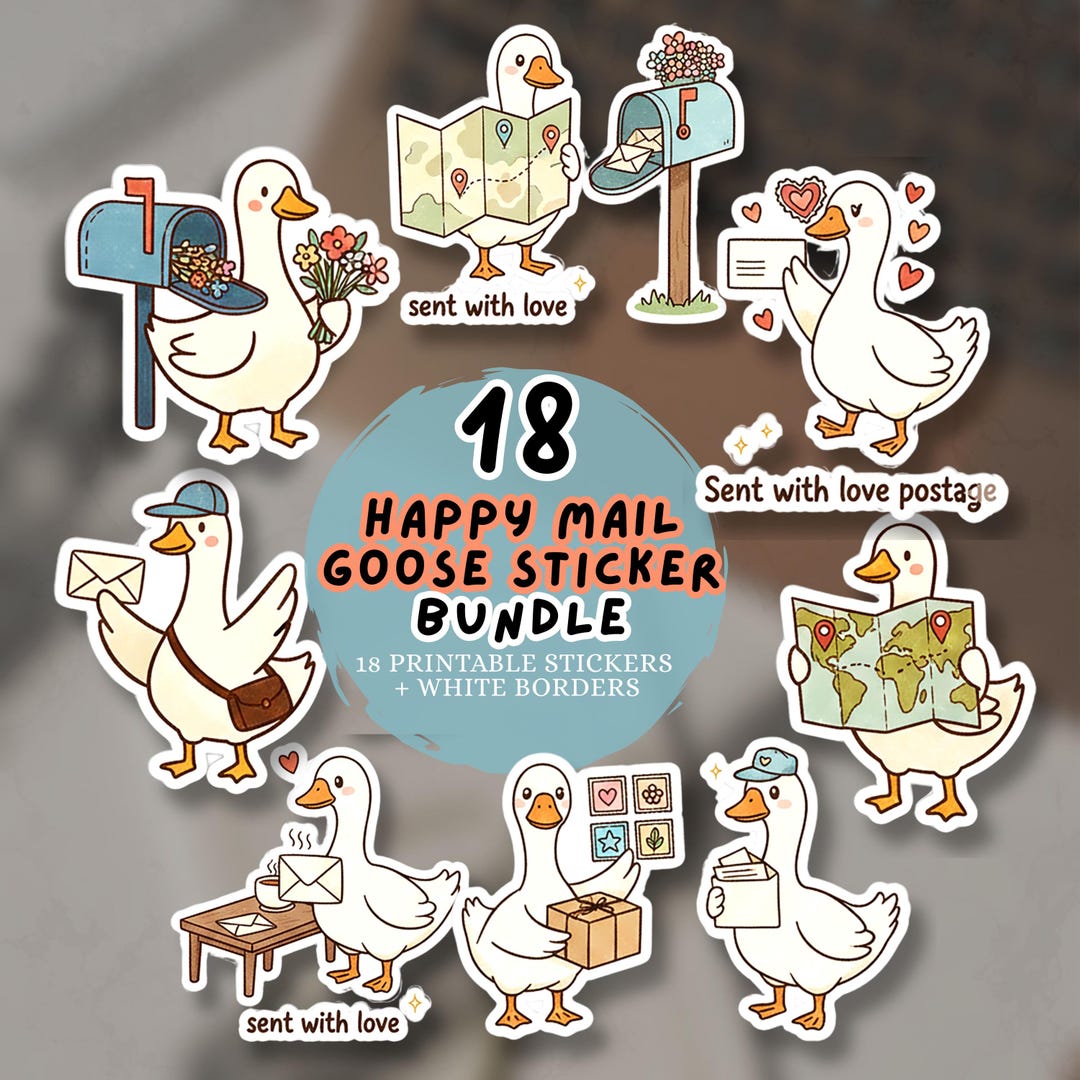 18 Cozy Postal Goose PNG Stickers | Happy Mail Clipart Bundle | Snail ...