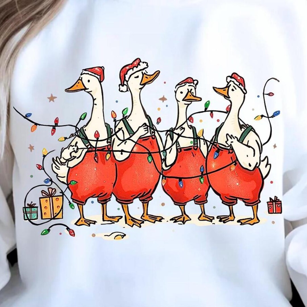 Funny Christmas Goose PNG – Four Geese in Red Pants With Holiday Lights ...