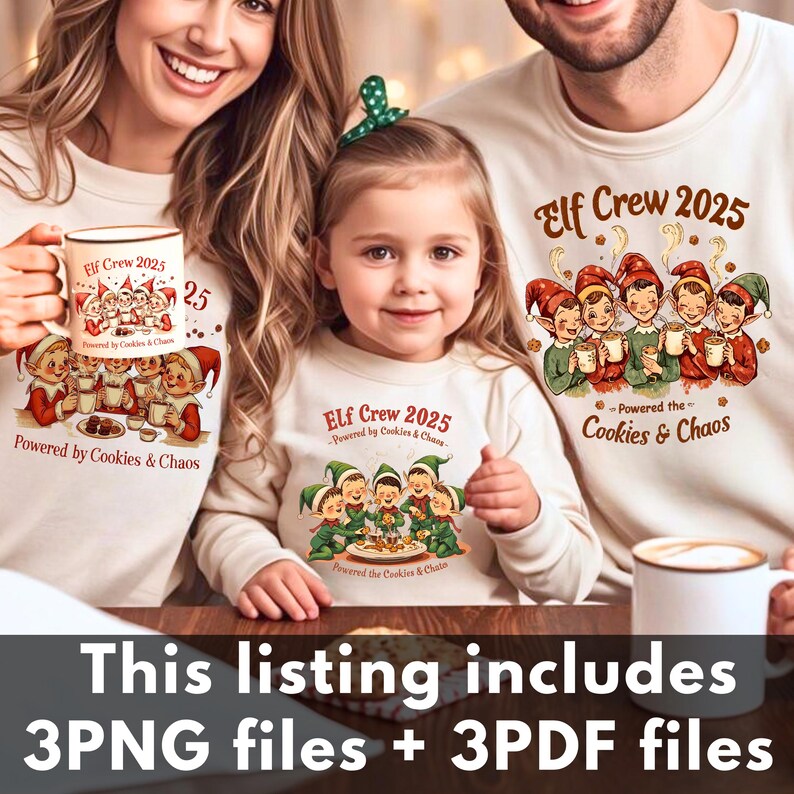 Elf Crew 2025 PNG Bundle (3 PNG + 3 PDF), Cookies & Chaos Christmas ...