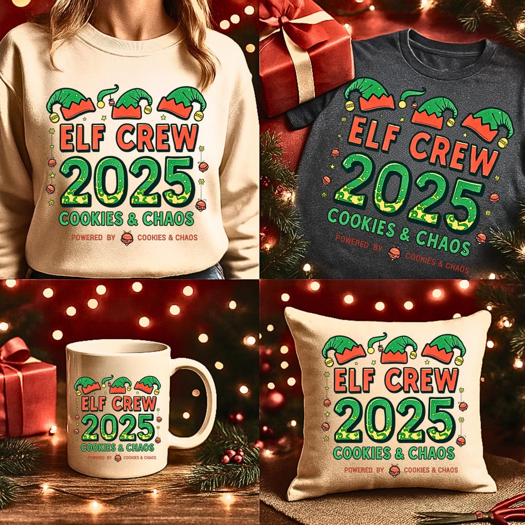 Elf Crew 2025 PNG – Funny Christmas Sweater Design, Cookies & Chaos Elf ...