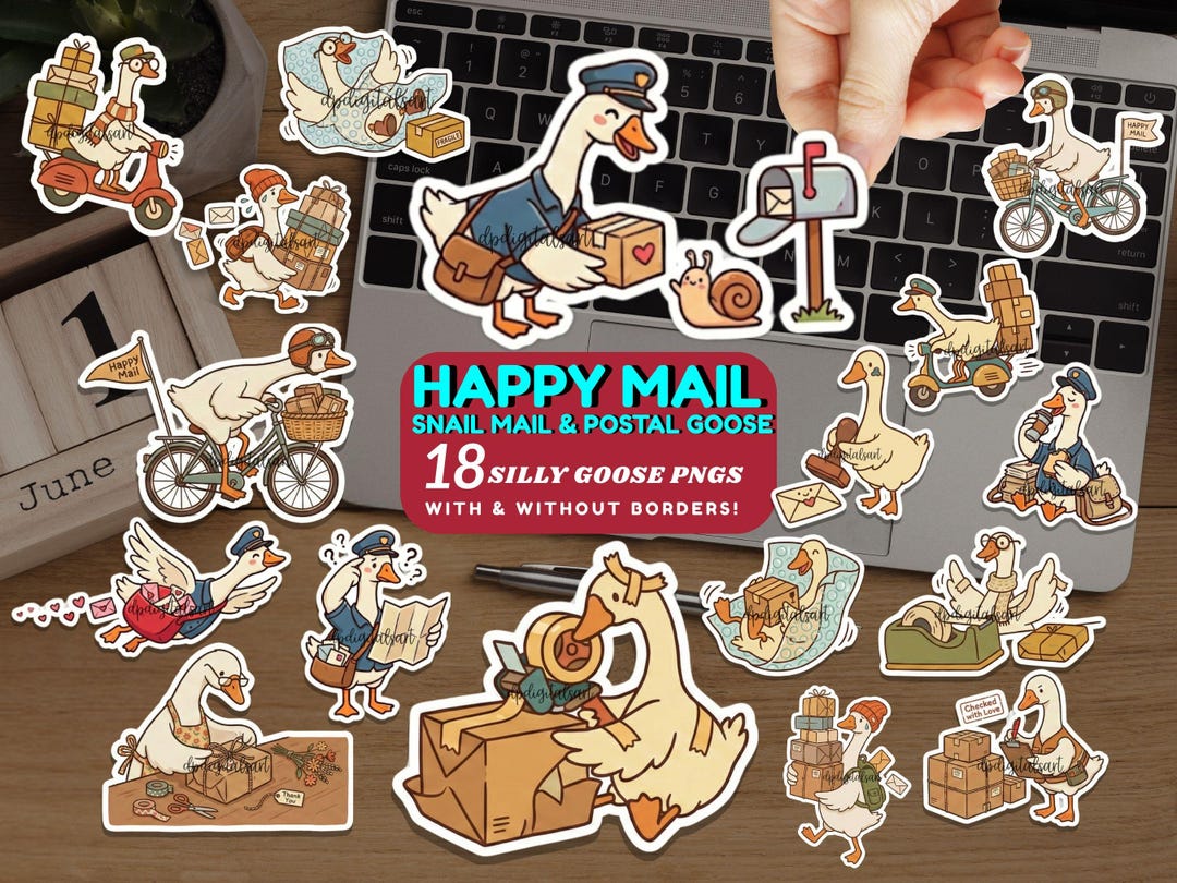 Happy Mail Stickers PNG, Snail Mail Goose Clipart, Postcrossing Penpal ...