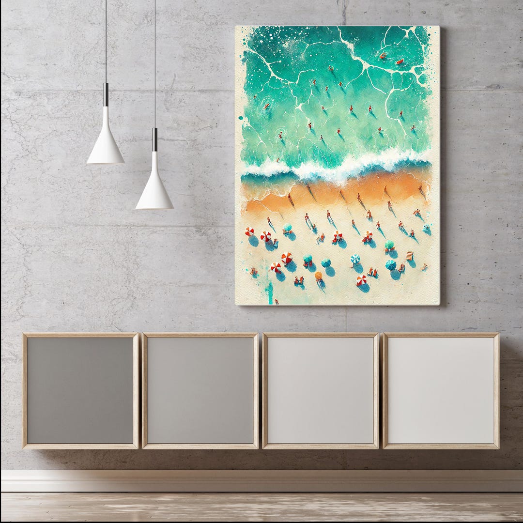 Aerial Beach Scene, Printable Summer Ocean Watercolor, Ocean-inspired ...