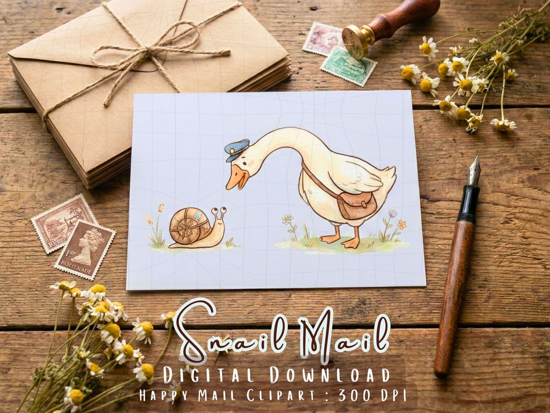 Cozy Snail Stickers, Snail Mail Clipart, Postal Silly Goose PNG, Happy ...