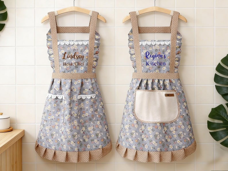 Personalized Apron for Women,custom Ruffle Aprons With Floral,baking ...