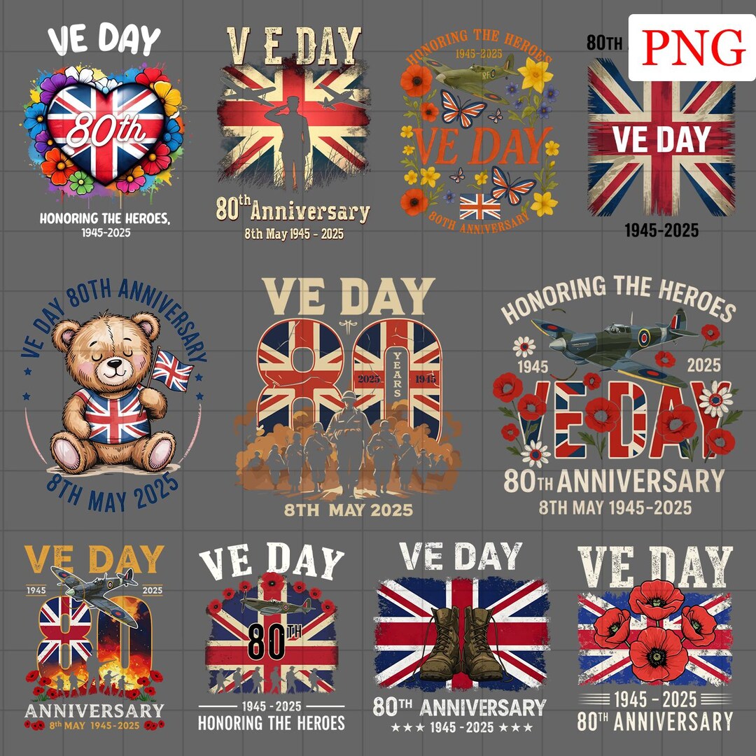 10+ Ve Day 80th Anniversary PNG Bundle, UK Flag Tshirt, Remembrance Day ...