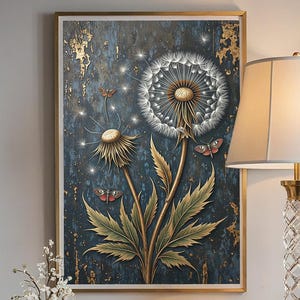 Dandelion Wall Art, Maximalism Floral Decor, Vintage Botanical Framed ...