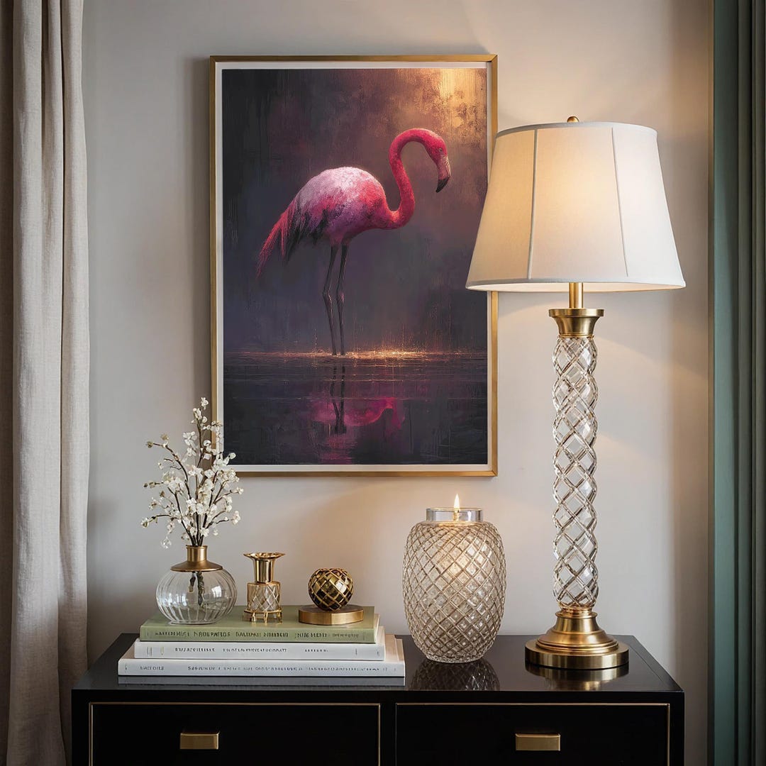 Dramatic Pink Flamingo Print, Moody Wildlife Art, Atmospheric Bird ...