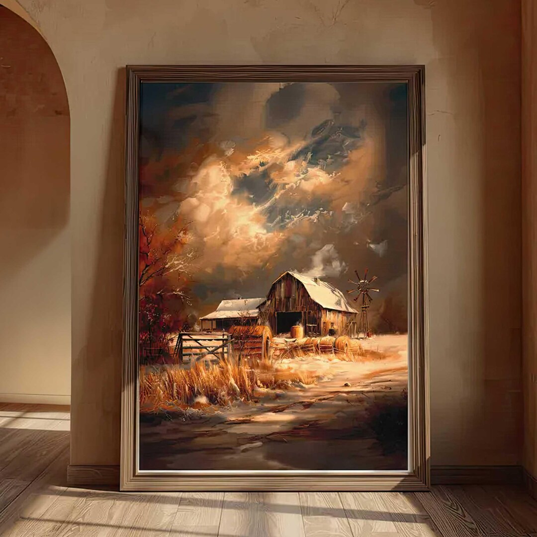 Rustic Farmhouse Decor, Country Landscape Print, Winter Barn Wall Art ...
