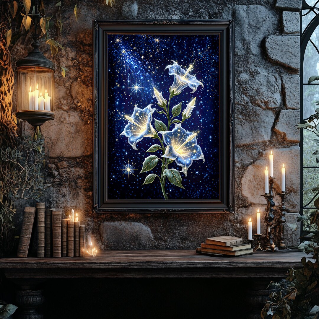Floral Celestial Art Moonflower Wall Print Dark Academia Fantasy ...