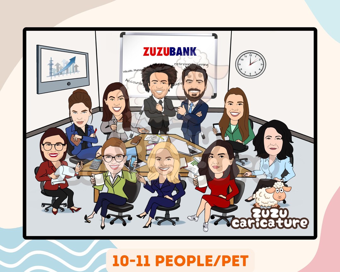 Custom Bank Team Caricature - Funny Banker Portrait - Personalized ...
