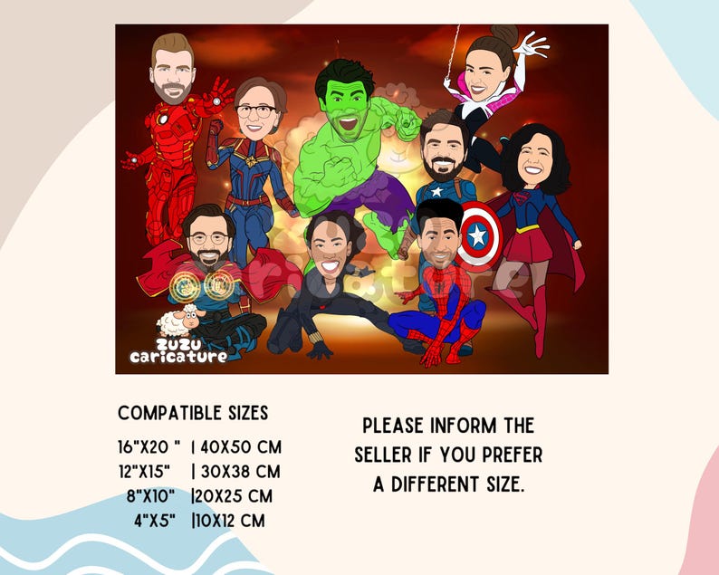 Superhero Company Team Caricature | Office Gift | Business Partners Art ...