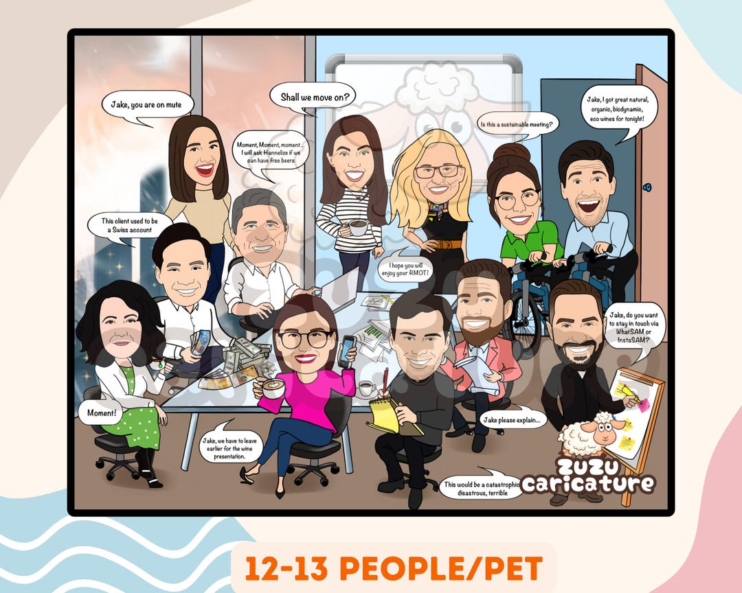 Custom Business Cartoon | Office Team Caricature | Fun Group Portrait ...