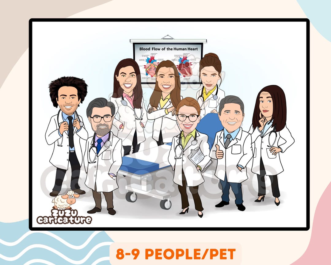 Hospital Team Cartoon, Unique Personalized Art for Doctors & Nurses ...