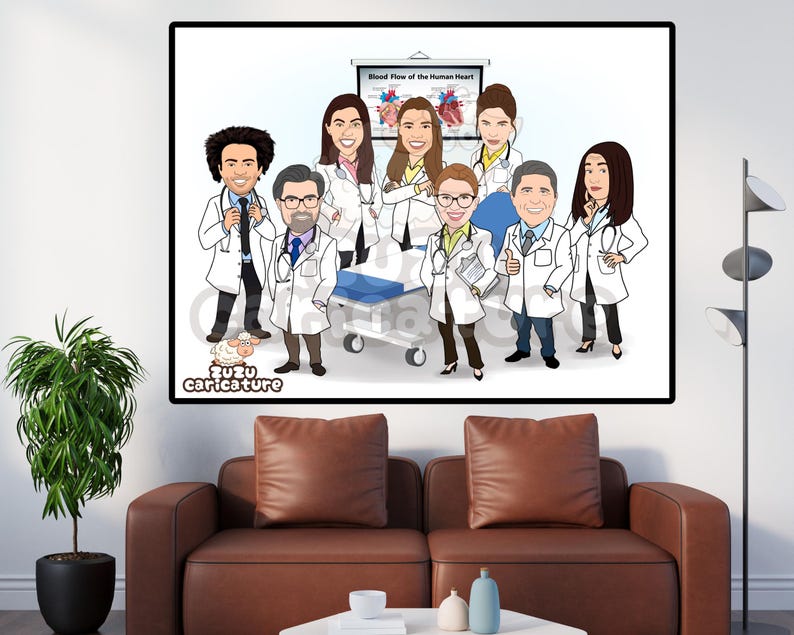 Hospital Team Cartoon, Unique Personalized Art for Doctors & Nurses ...