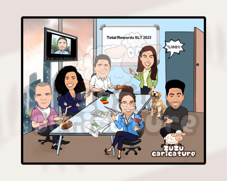 Custom Conference Room Caricature - Business Speaker & Audience Cartoon ...