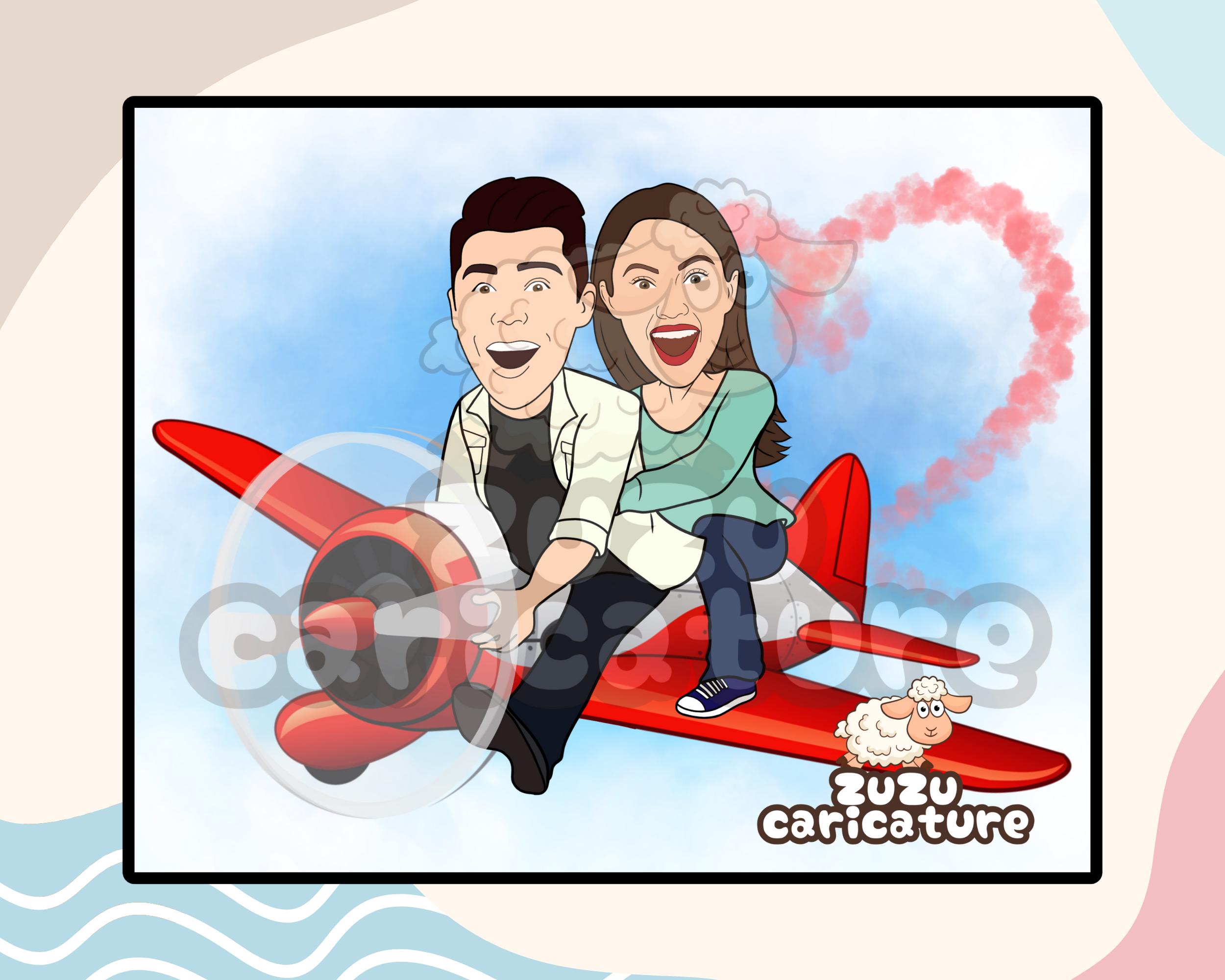 Cute Pilot Husband - Wife Caricature | Romantic Flight-themed Gift ...