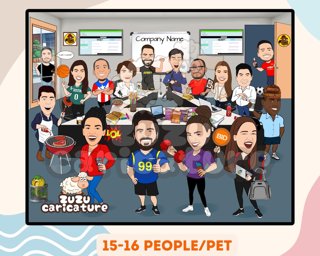 Personalized Company Cartoon – Office Staff Meeting Caricature, Unique ...