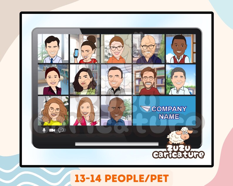Funny Zoom Conference Caricature, Broadcasting Team Caricature | Online ...
