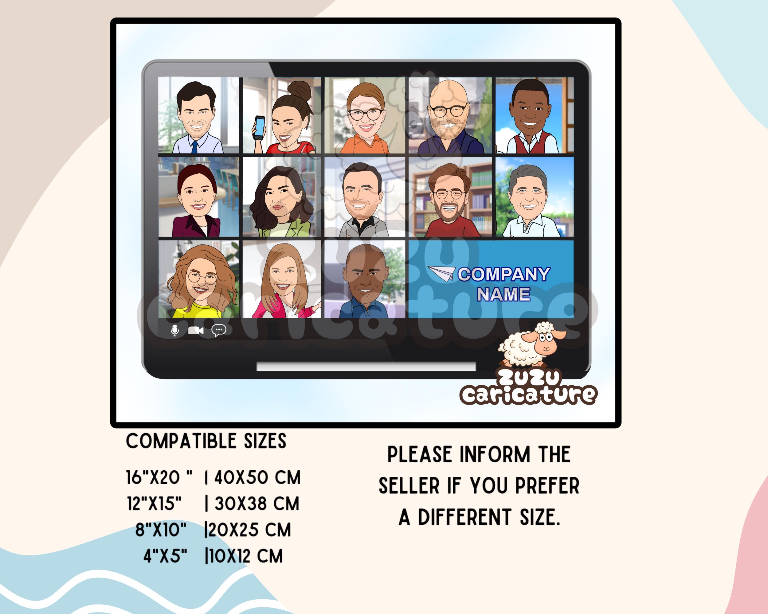 Funny Zoom Conference Caricature, Broadcasting Team Caricature | Online ...