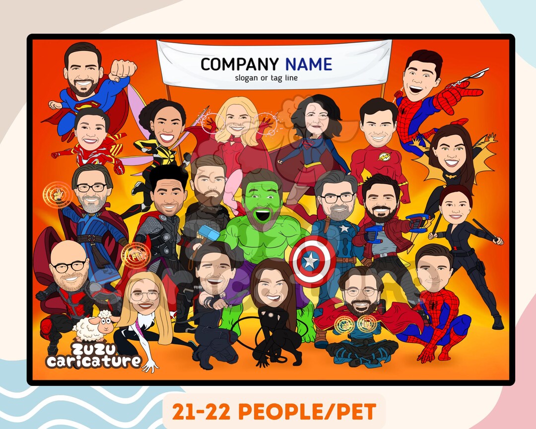 Superhero Company Team Caricature | Office Gift | Business Partners Art ...
