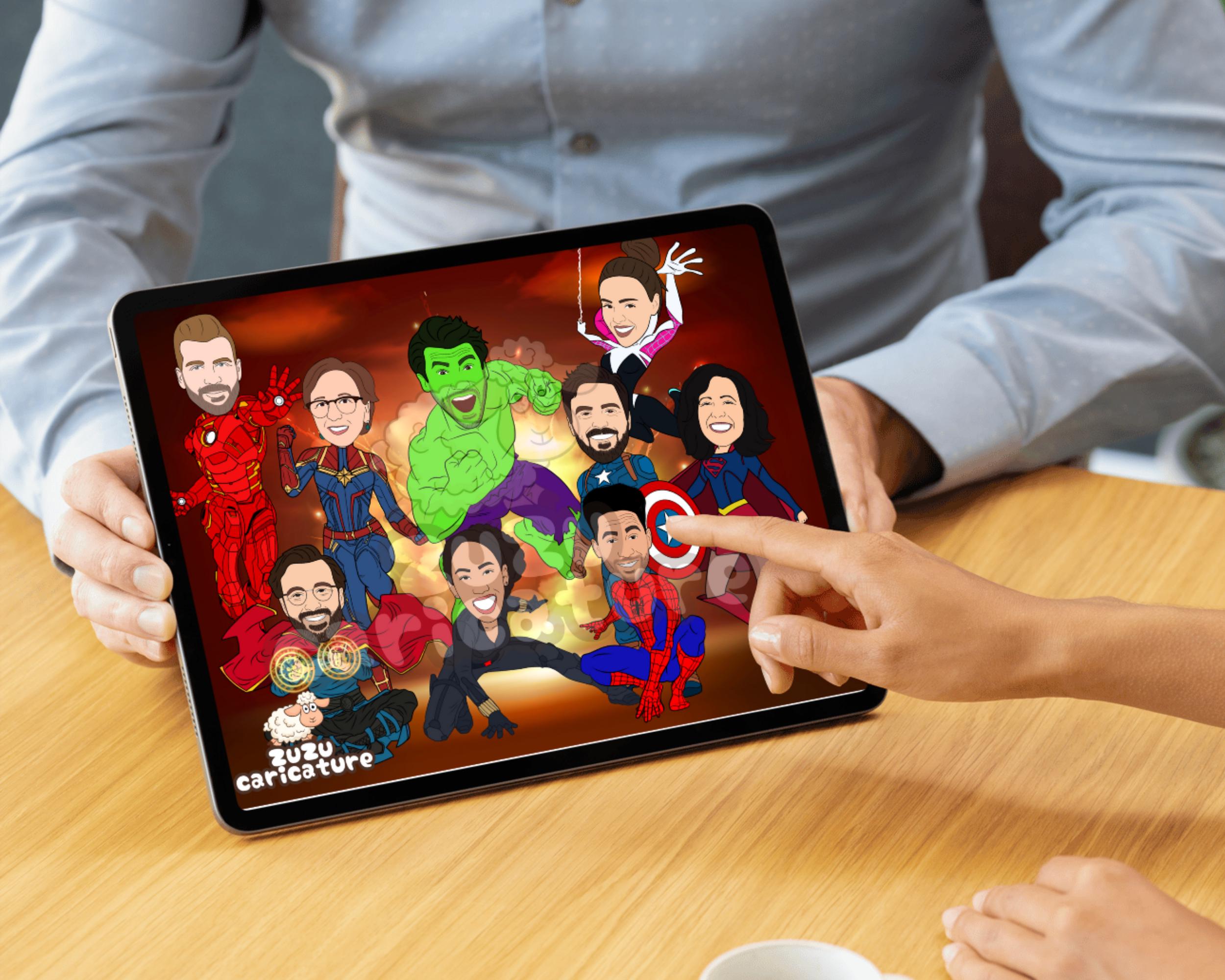 Superhero Company Team Caricature | Office Gift | Business Partners Art ...
