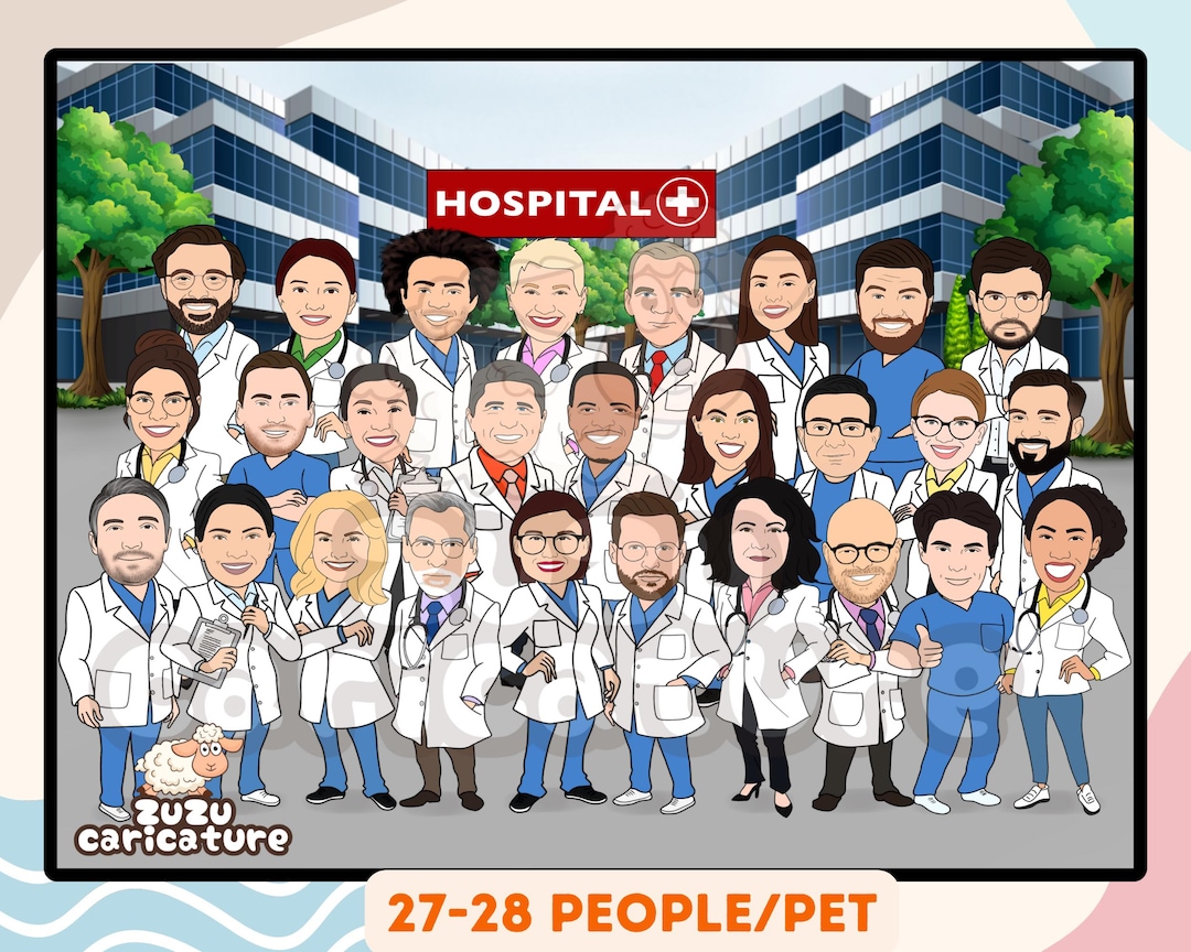 Medical Team Cartoon – Unique Digital Caricature for Doctors, Nurses ...