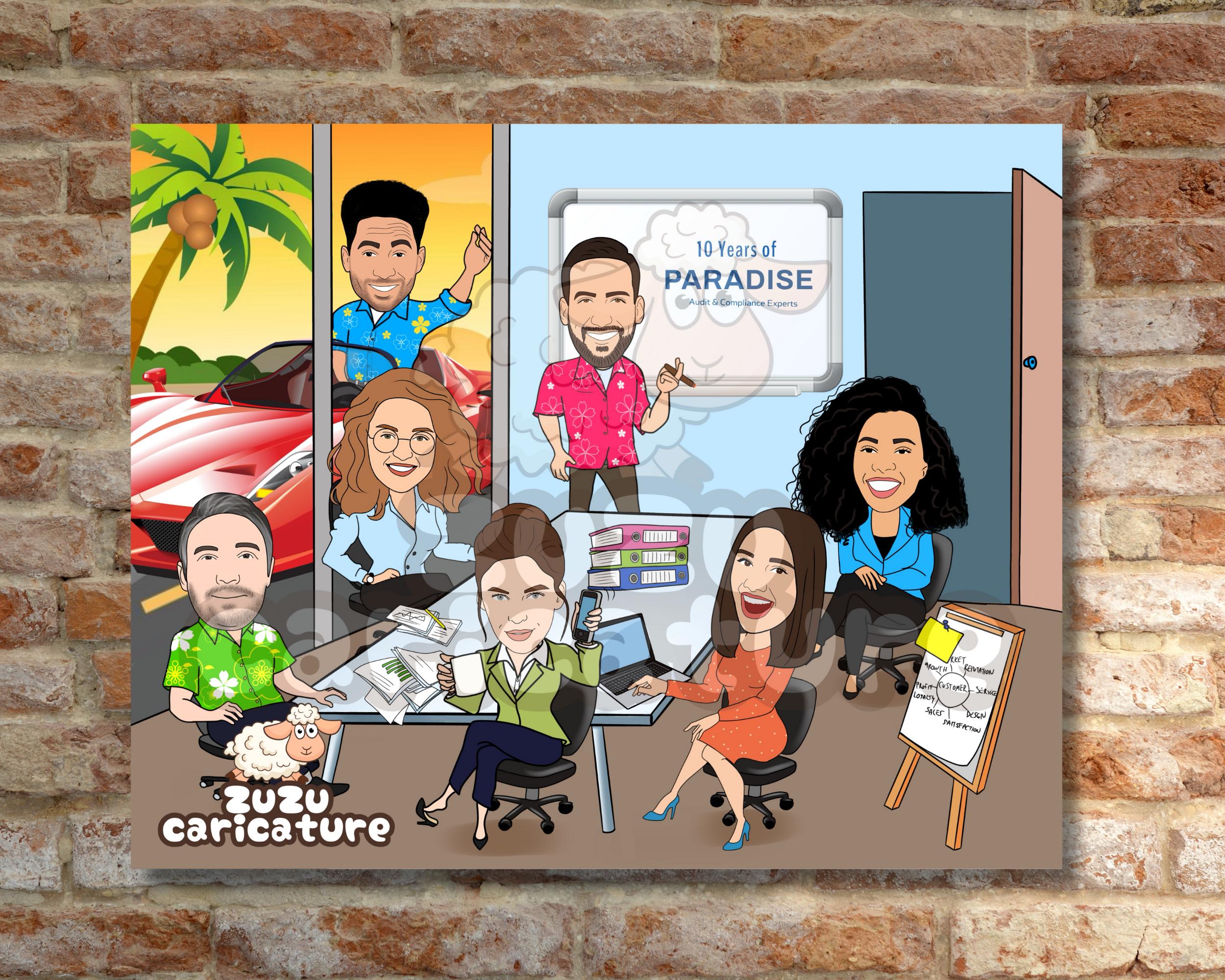 Personalized Work Team Caricature | Holiday Office Scene | Funny Boss ...