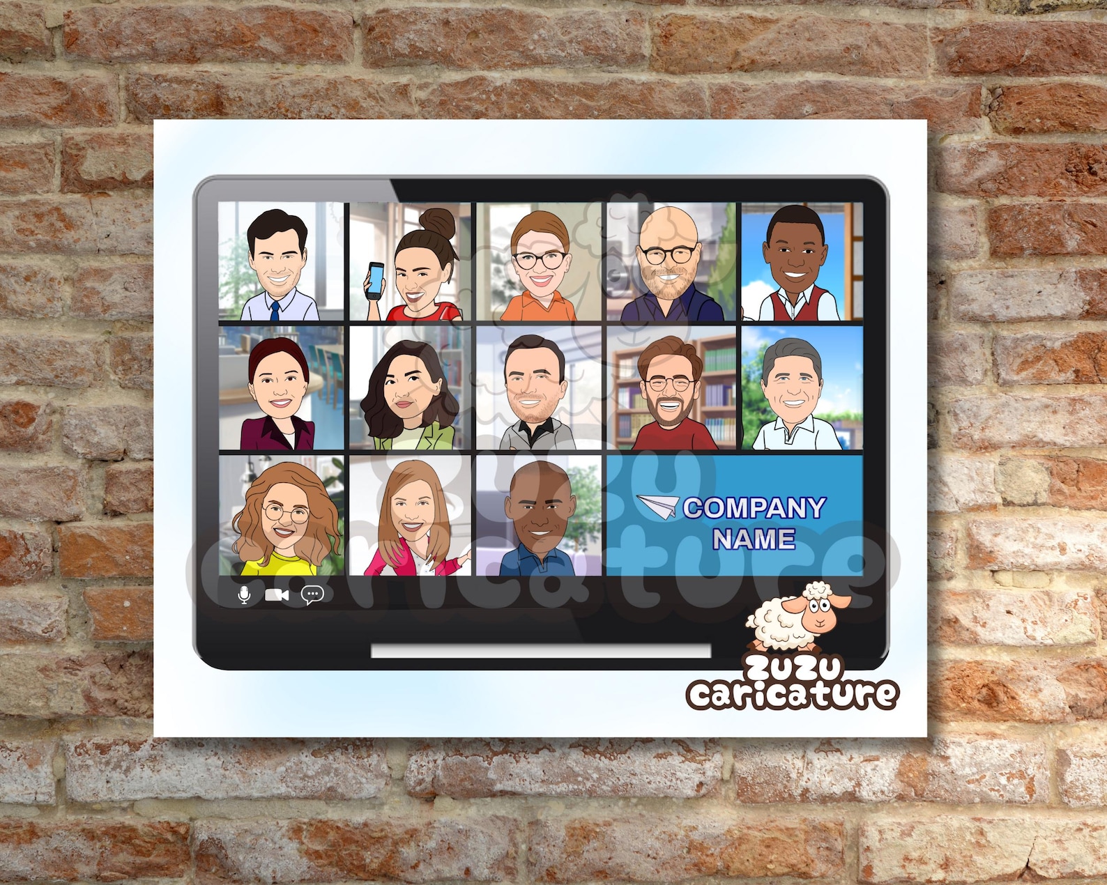 Funny Zoom Conference Caricature, Broadcasting Team Caricature | Online ...